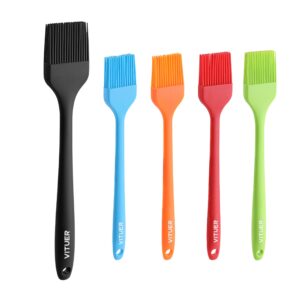 vituer silicone basting pastry brush, 5 pcs colorful silicone food brush for baking cooking bbq grill spread oil butter sauce, heat resistant, dishwasher safe (5pack, rainbow colors)