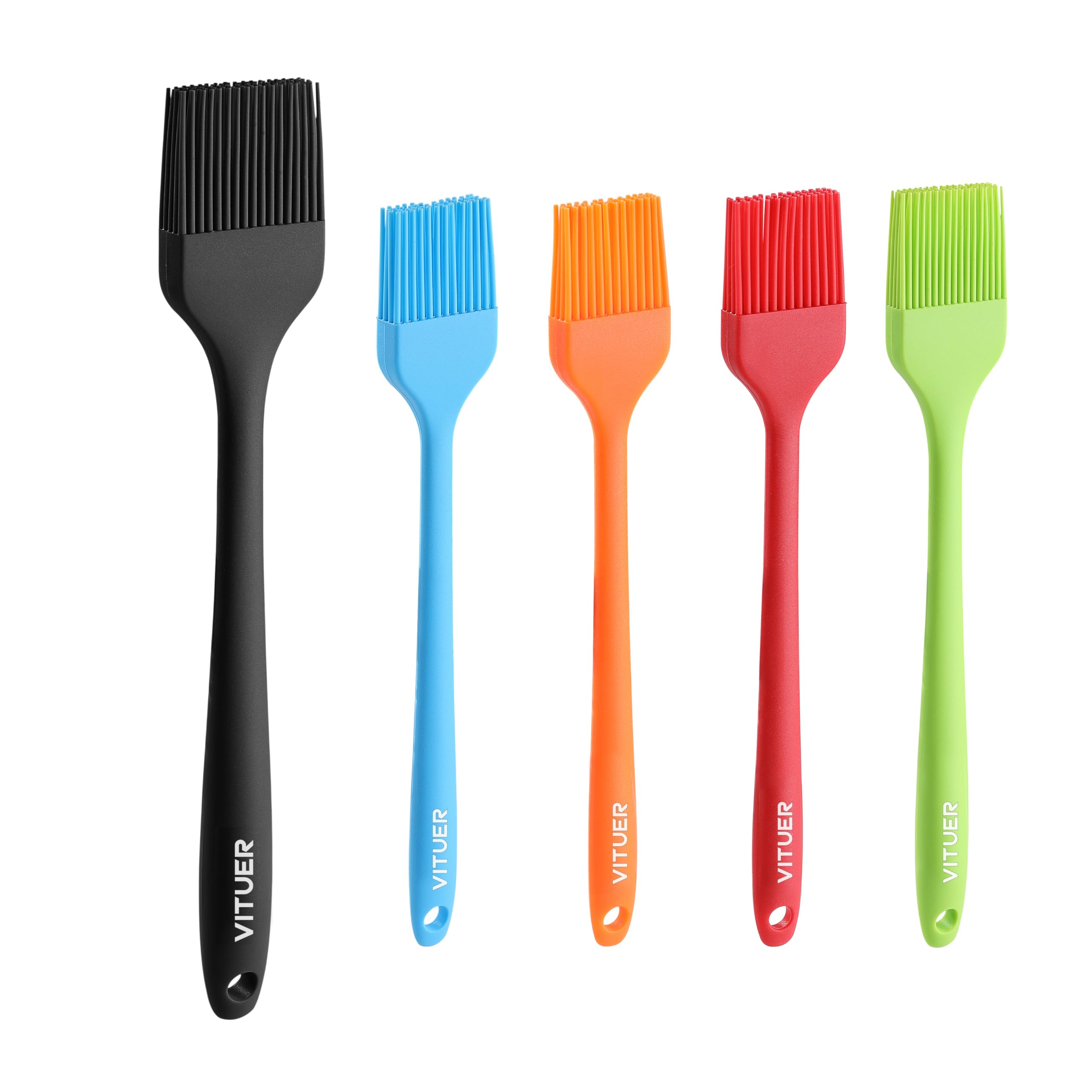 VITUER Silicone Basting Pastry Brush, 5 PCS Colorful Silicone Food Brush for Baking Cooking BBQ Grill Spread Oil Butter Sauce, Heat Resistant, Dishwasher Safe (5Pack, Rainbow Colors)