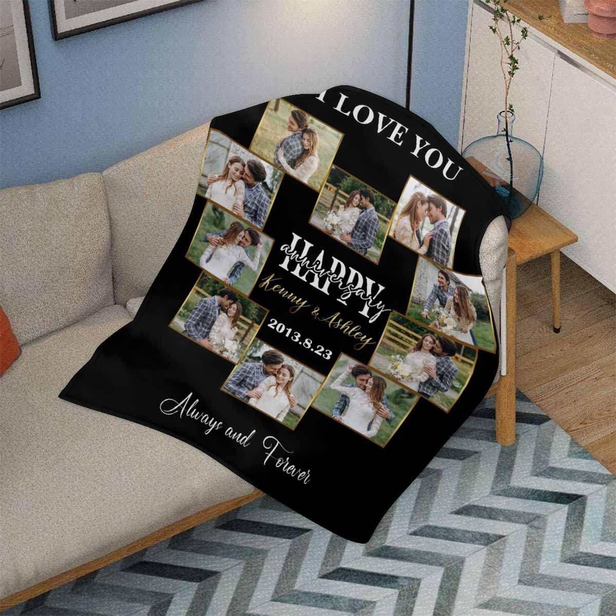 Custom Wedding Blanket for Couple Customized Love Forever with 10 Pictures Flannel Picture Blanket for Adult Husband Wife Girlfriend Boyfriend Personalized Blanket Birthday Valentine Gifts 40x50