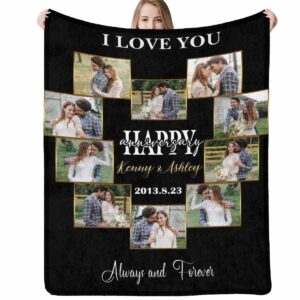 custom wedding blanket for couple customized love forever with 10 pictures flannel picture blanket for adult husband wife girlfriend boyfriend personalized blanket birthday valentine gifts 40x50