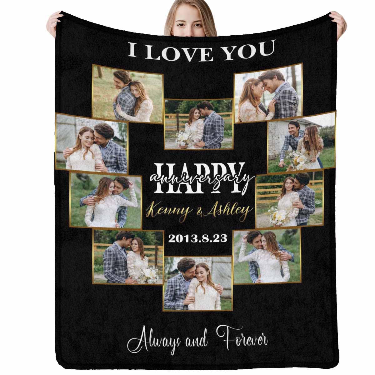 Custom Wedding Blanket for Couple Customized Love Forever with 10 Pictures Flannel Picture Blanket for Adult Husband Wife Girlfriend Boyfriend Personalized Blanket Birthday Valentine Gifts 40x50