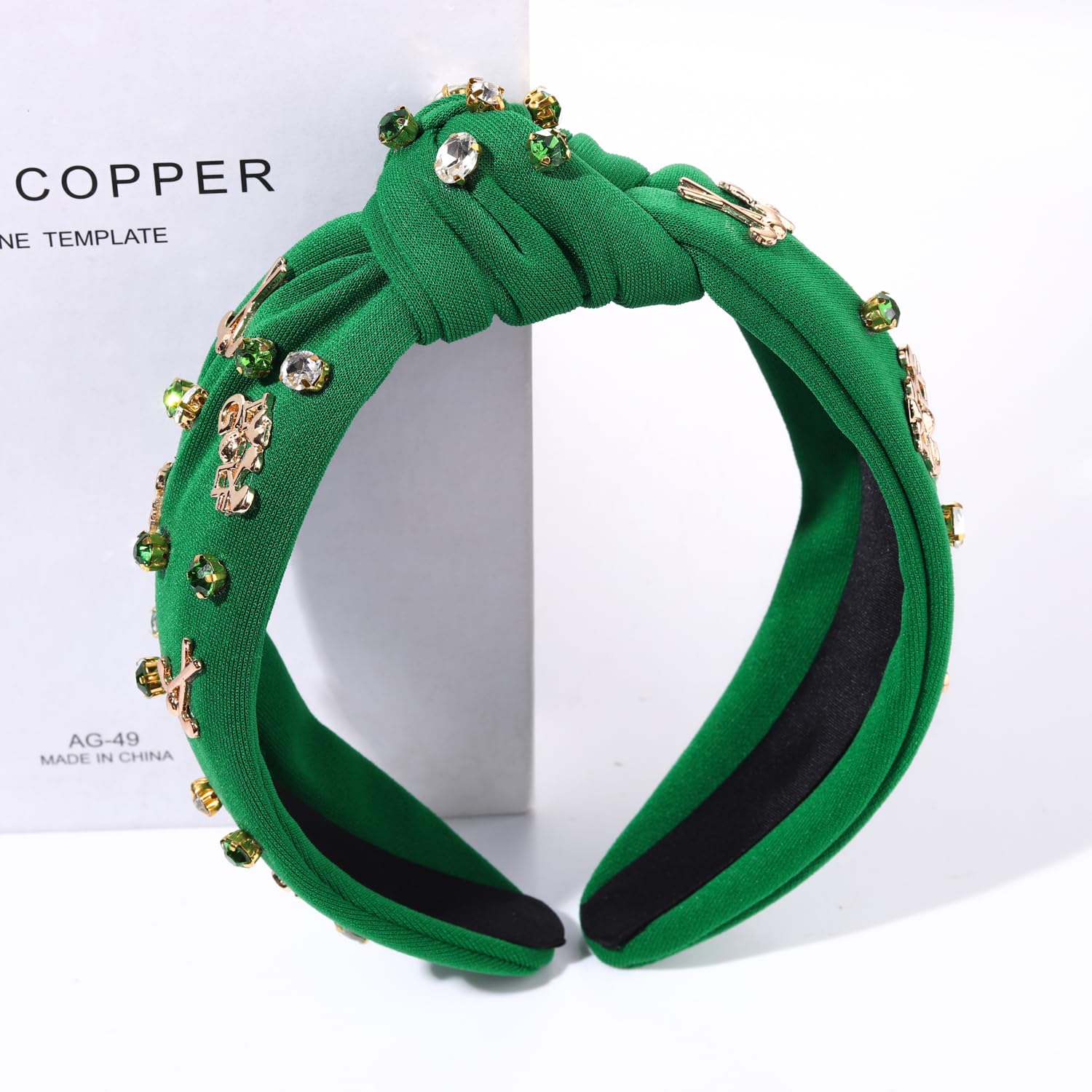 Golf Knotted Headband for Women Sports White Pearl Rhinestone Jeweled Wide Knot Headband Fun Golf Charms Twist Headpiece Game Day Hair Accessories Gift (green golf headband)