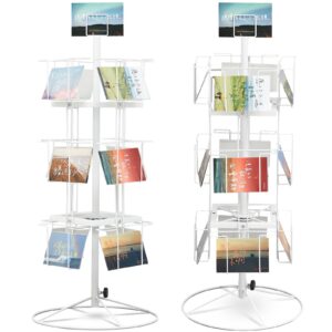 zonon 2 pcs 12 pocket 3 tier metal rotating card display stand for 5"x7" cards rotating countertop greeting card rack spinning postcard greeting card holder for grocery stores retail floor showcase