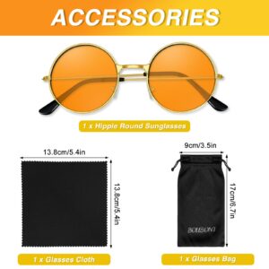 BOUBONI Orange Hippie Sunglasses Round Hippie Glasses 60s 70s Outfits Groovy Party Decorations Sunglasses for Women Men with Glasses Cloth and Glasses Bag for Disco Party Favors