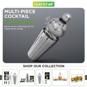 NutriChef Bartender Set 7 Piece - Includes Cocktail Shaker Mixer, Essential Bar Accessories, 2 Bottle Pourers, Bar Mixer Spoon, Jigger & 50 Recipe Booklet - Essential Martini Making Kit - Drink Mixing