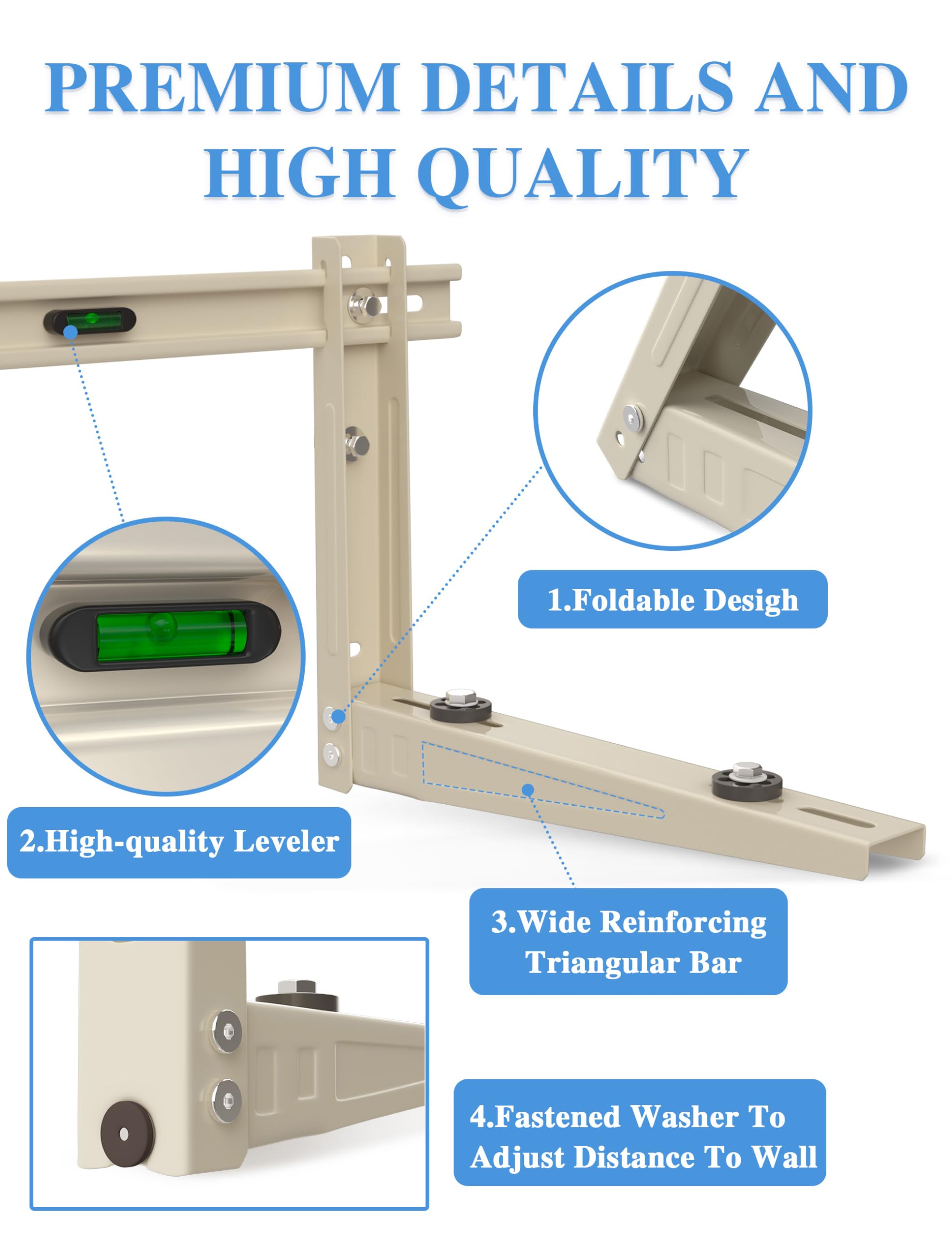 Mini Split Wall Mounting Bracket Outdoor, for 7000-12000 BTU Universal Ductless Air Conditioners, Heat Pumps, Compressors & HVAC Systems, Heavy-Duty Foldable Mini Split Bracket Max 400 Lb Capacity