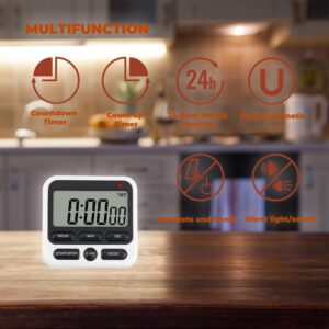 NKOVE Digital Kitchen Timer 24 Hour Clock and Alarm Function with Silent or Alarm Manual Switching Count UP or Down and Memory Function Black