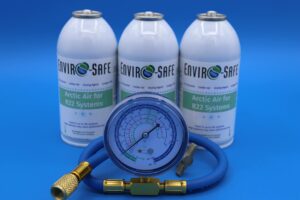 enviro-safe envirosafe 3 cans of arctic air for r22 and brass gauge