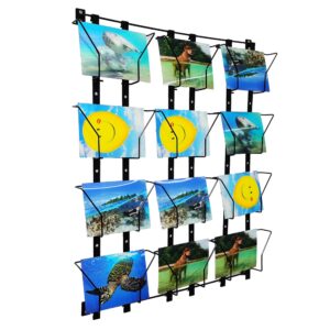 fixturedisplays® 6.7" wide x 5.9" tall (up to 21" wide x 24" tall) 12-pocket adjustable display rack, wall mount greeting post card christmas holiday card holders 11608-triple-black-npf