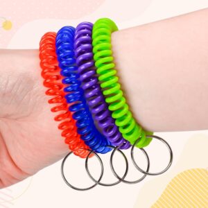 ALDMIO 120Pcs Wristlet Keychains, 12 Colors Wrist Coil, Elastic Stretchable Plastic Wrist Keychain Wrist Band Key Ring Chain