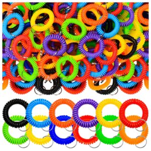 aldmio 120pcs wristlet keychains, 12 colors wrist coil, elastic stretchable plastic wrist keychain wrist band key ring chain