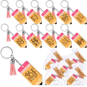 bucherry 50 sets teacher pencil keychains teacher appreciation gifts bulk acrylic pencil shaped keychain with tassel organza bags for school women men teachers gifts