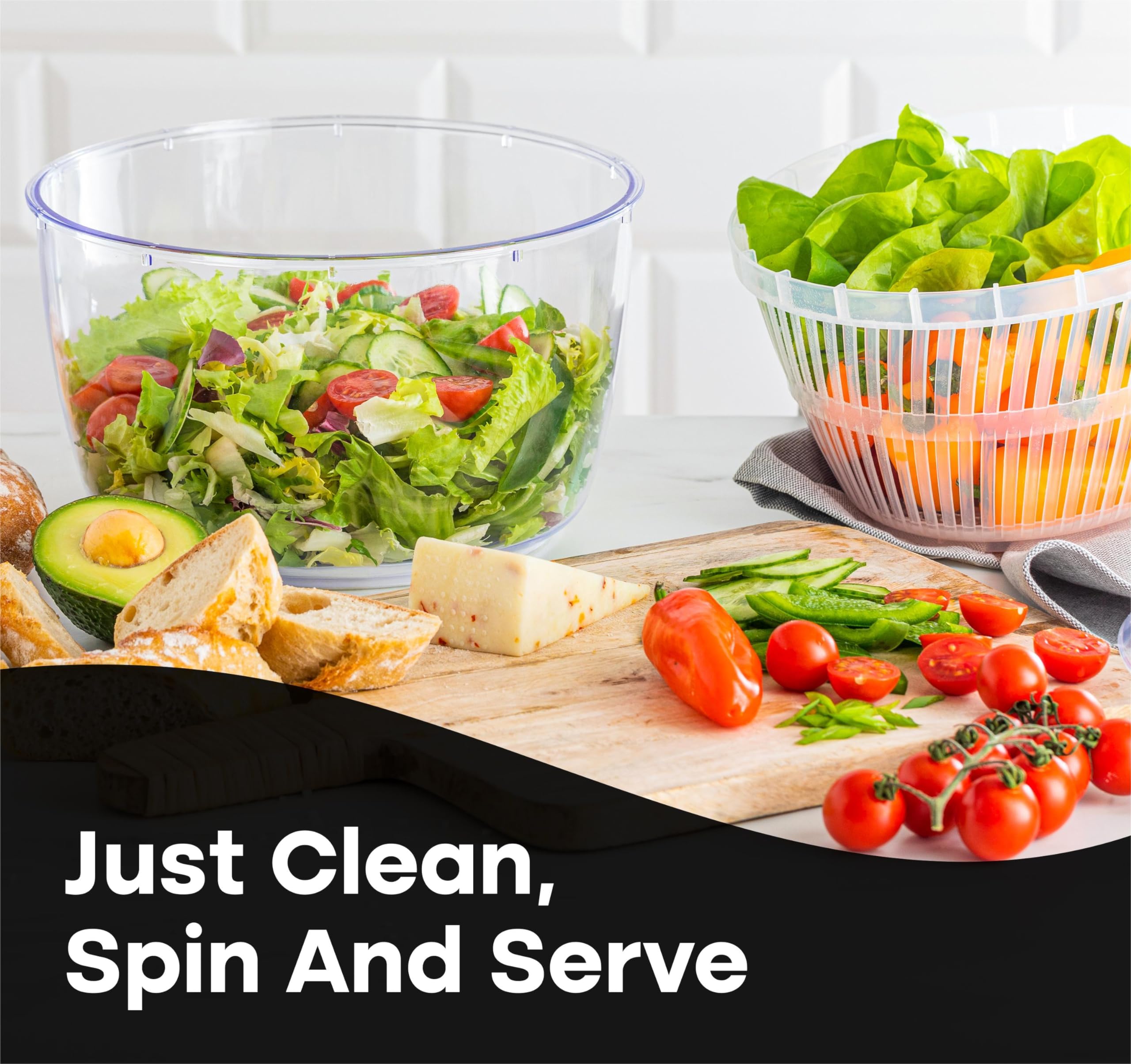 lily&stone Large Salad Spinner with Plastic Fruit Bowl, Drain, & Colander - Produce & Lettuce Spinner, Vegetable Dryer, Fruit Washer, Easy & Compact Kitchen Tool - Pasta & Fries Strainer - 6.33 Qt