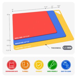 Plastic Cutting Boards for Kitchen, WK Cutting Board Set of 3, Flexible Cutting Board Mats, Non slip, Dishwasher Safe, BPA Free, Multi Sizes