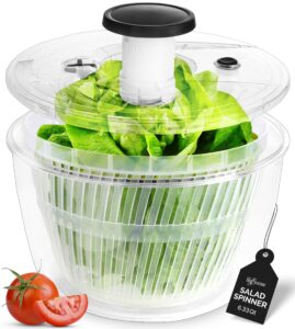 lily&stone large pump salad spinner with drain, bowl, and colander - quick and easy multi-use lettuce spinner, vegetable dryer, fruit washer, pasta and fries spinner - 6.33 qt