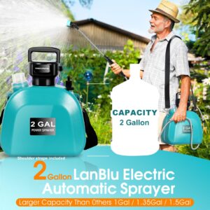 LanBlu 2 Gallon Garden Sprayers, Electric Sprayer in Lawn and Garden,Backpack Weed Sprayer Battery Operated,Lawn Sprayer 2 Gallon for Plants,Battery Powered Sprayer,Pressure Sprayer with 3 Nozzles