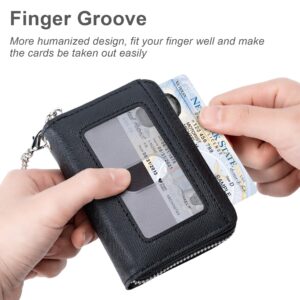 Credit Card Holder RFID Wallet,Women Small Card Wallet Leather Organizer Case,Pocket Business Card Case with Zipper & Keychain(Black)