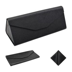 sohupac foldable glasses case with clean cloth, pu portable sunglasses case, magnetic folding hard case protection (black)