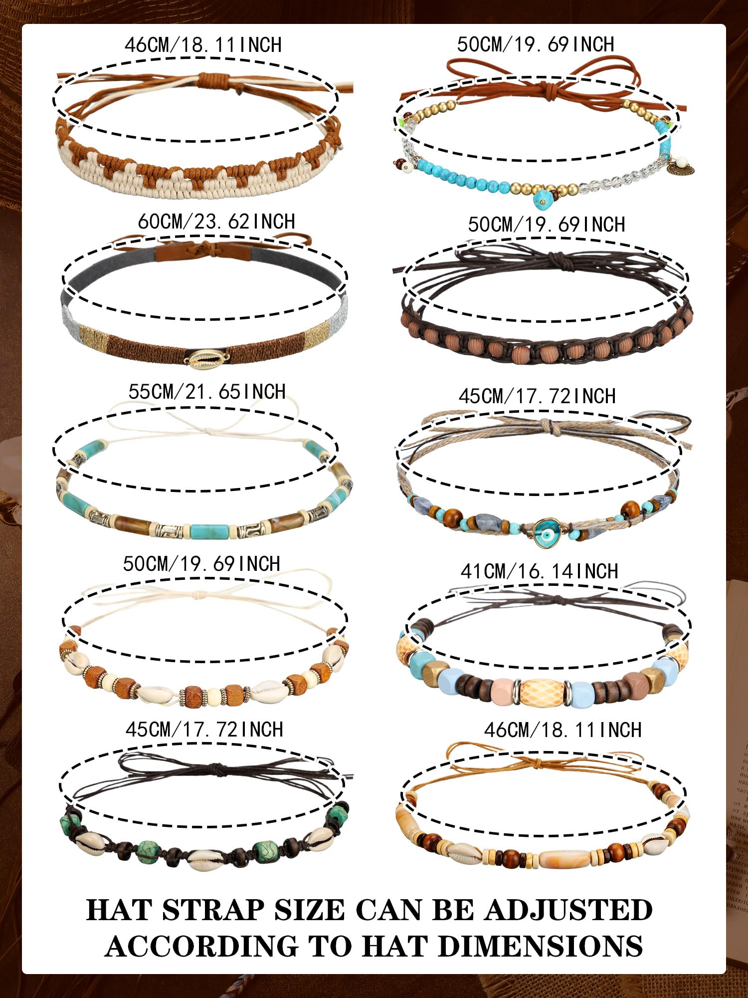 Zeyune 10 Pcs Cowboy Hat Bands Ethnic Western Hat Belts Rural Cowgirl Turquoise Hatbands Beaded Cowboy Hat (Novelty Style)