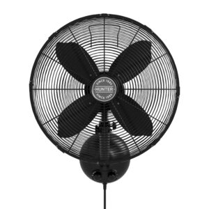 hunter fan company classic 16 in. 3 speed wall fan in matte black with oscillation and adjustable head