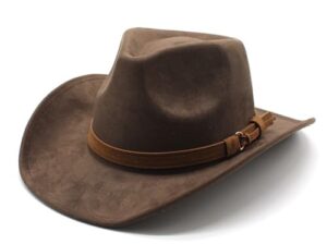 ccakxcjj unisex western suede cowboy cowgirl hat classic wide brim fedora hat for men &women 197-brown