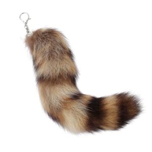 raccoon tail keychain - faux fur, soft dark brown and black key ring - gift for fox/wolf cosplay, fairy costumes, coat & hat accessories (1pcs, 30cm)