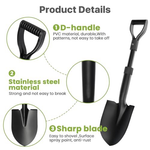 Shovel, Garden Shovel for Digging, 28" Gardening Shovels Heavy Duty with D Handle, Pointed Spade Shovel for Camping, Edging, Beach Sand, Metal Garden Shovel with Fiberglass Shaft, Black