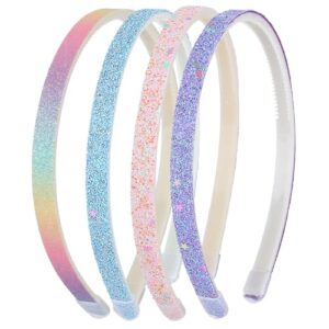 wllhyf glitter headband, 4pcs plastic sparkly cute non slip chunky hairbands, thick bling confetti rainbow hair bands with teeth, little girls colorful hair accessories