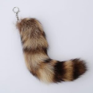 Raccoon Tail Keychain - Faux Fur, Soft Dark Brown and Black Key Ring - Gift for Fox/Wolf Cosplay, Fairy Costumes, Coat & Hat Accessories (1PCS, 30cm)