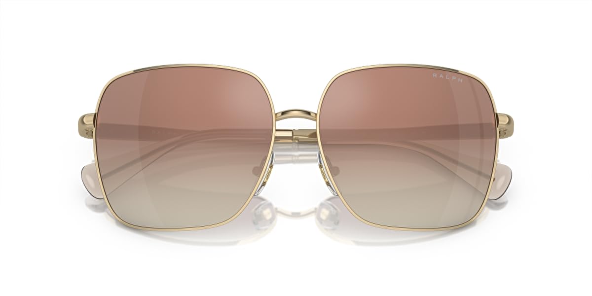 Ralph by Ralph Lauren Women's RA4142 Square Sunglasses, Shiny Pale Gold/Gradient Brown Mirrored, 59 mm