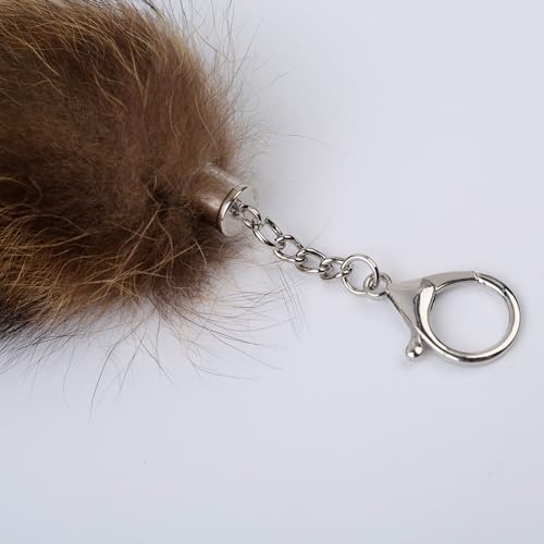 Raccoon Tail Keychain - Faux Fur, Soft Dark Brown and Black Key Ring - Gift for Fox/Wolf Cosplay, Fairy Costumes, Coat & Hat Accessories (1PCS, 30cm)