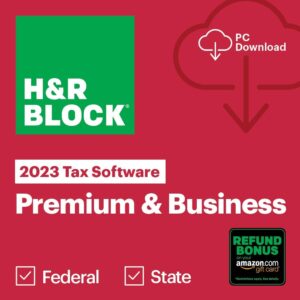 h&r block tax software premium & business 2023 with refund bonus offer (amazon exclusive) (pc download)