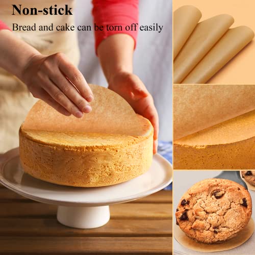 DISSKNIC 8 Inch Parchment Paper Rounds, 100 PCS Unbleached and Non Stick Baking Parchment Rounds, Precut Round Parchment Paper for Baking Sheets Round, Cake Pans, Springform Pan, Steamer