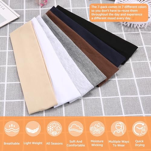 Headbands for Women Non Slip - 7PCS Fashion Sports Hair Bands for Women's Hair, Soft Cotton Cloth Stretchy Headbands for Women for Workout Yoga Running