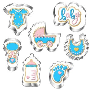 lubtosmn baby shower cookie cutter set-7 piece-baby onesie, bib, rattle, baby bottle, baby carriage, foot and baby word-biscui cookie cutters fondant molds for baby shower birthday party