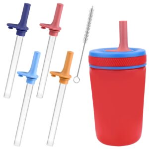 xangnier replacement straws and bite valve compatible with zak designs kelso 15 oz tumbler water bottle,4 pcs reusable silicone straws with cleaning brush for zak designs kelso 12 oz cups