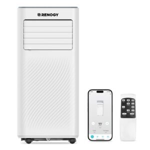 renogy 8,000 btu portable air conditioners, wifi enabled, remote control, cooling, dehumidifier, fan & sleep modes 4-in-1 portable ac, cools up to 300 sq. ft, white