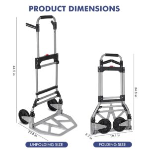 Home-Man Folding Hand Truck, 500 LB Heavy Duty Luggage Cart, Utility Dolly Platform Cart with 4 Wheels and 2 Elastic Ropes for Luggage, Travel, Moving, Shopping, Office Use (500LB, Black)