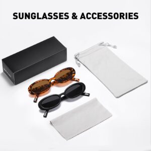 2Pcs Retro Oval Sunglasses for Women Men Trendy UV400 Small Vintage Shades 90's Style Sun Glasses