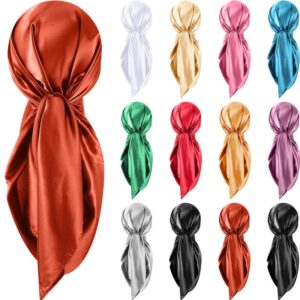 hicarer 12 pcs 35 inch satin head scarf square silk like neck scarf large hair scarf silk lightweight hair wrapping for women(simple style)