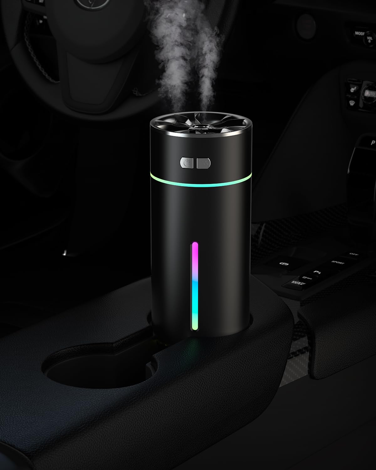 Car Diffuser Humidifier with Colorful Light, Auto Shut-Off, 2 Mist Modes, Car Diffusers for Essential Oils, USB Mini Humidifier for Car, Office Destop, Bedroom (Black)