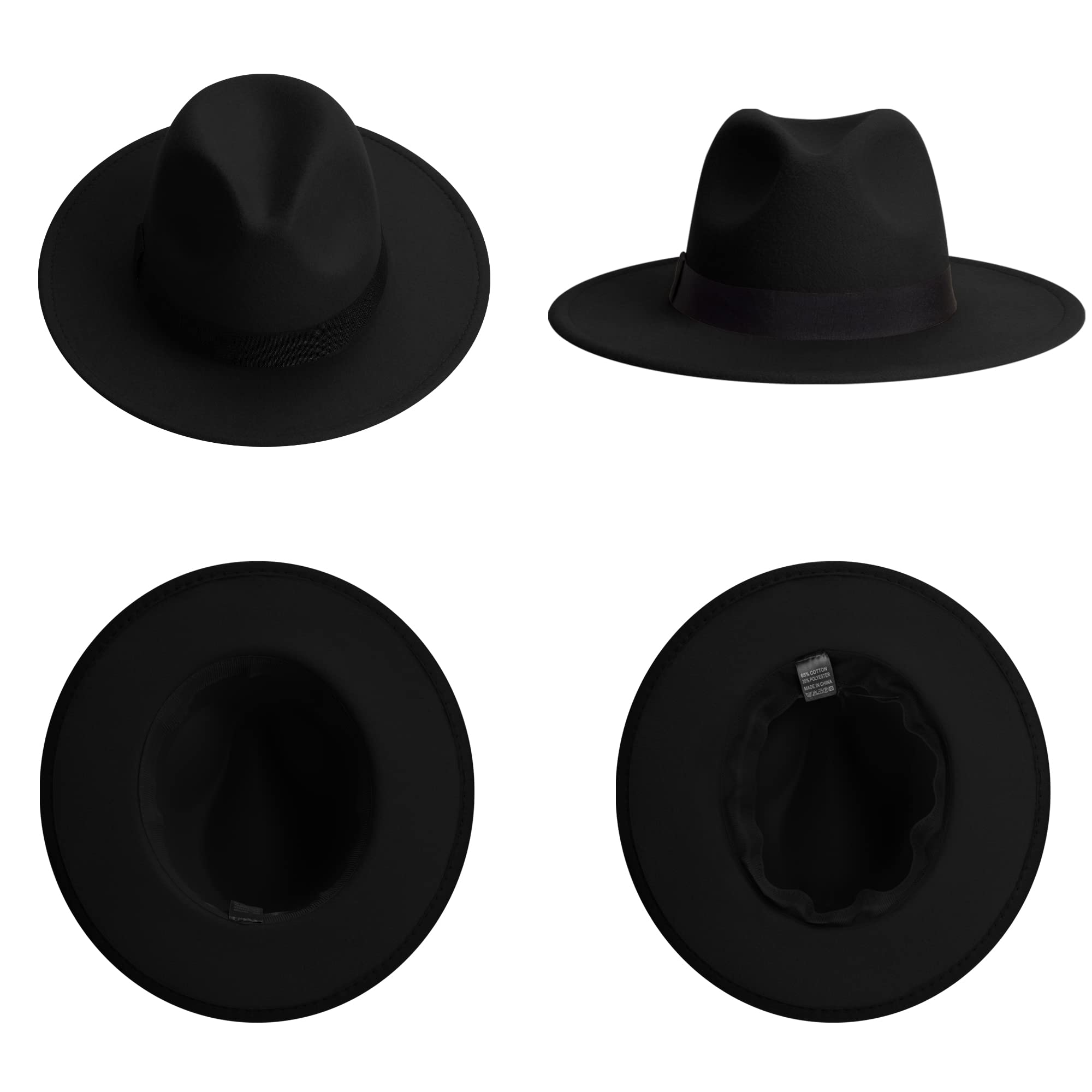 Wide Brim Fedora Hats for Women & Men Classic Dress Panama Hat Adjustable Felt Hat with Band