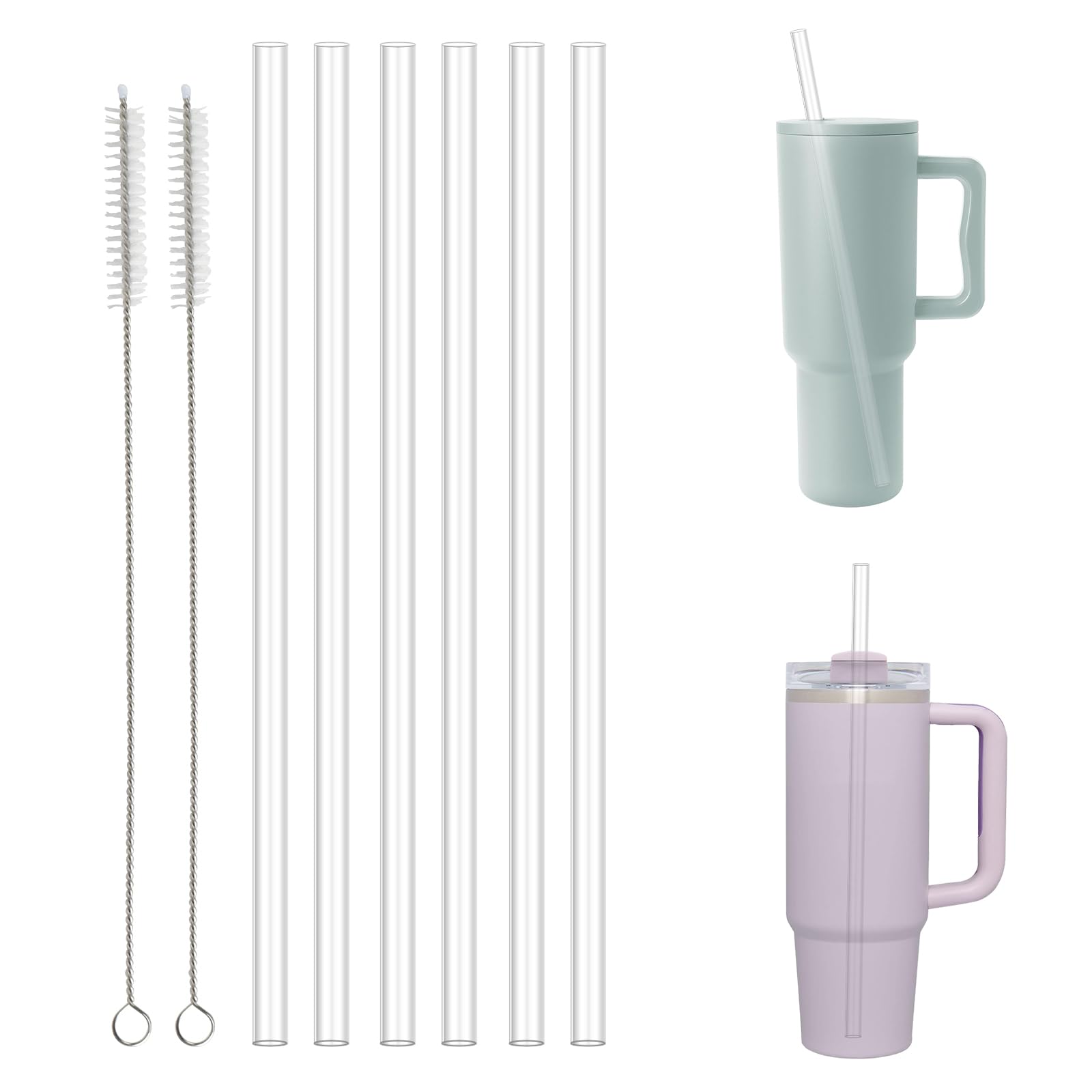 Reusable Straws for 40 oz Tumbler,Plastic Replacement Straws for Stanley Cup, for Simple Modern 40 oz tumbler,6 Pack Clear Straws with 2 Straw Cleaner Brush (12.2 Inch for Stanley 40oz)