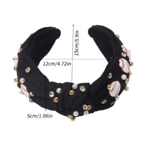 Baseball Headband for Women, Pearl Rhinestone Knotted Hairband 2 Pack - Wide Game Day Hair Accessories in White and Black