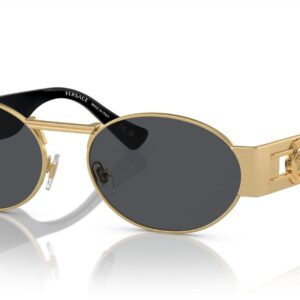 Versace Unisex Sunglasses Matte Gold Frame, Dark Grey Lenses, 56MM