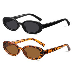 2pcs retro oval sunglasses for women men trendy uv400 small vintage shades 90's style sun glasses