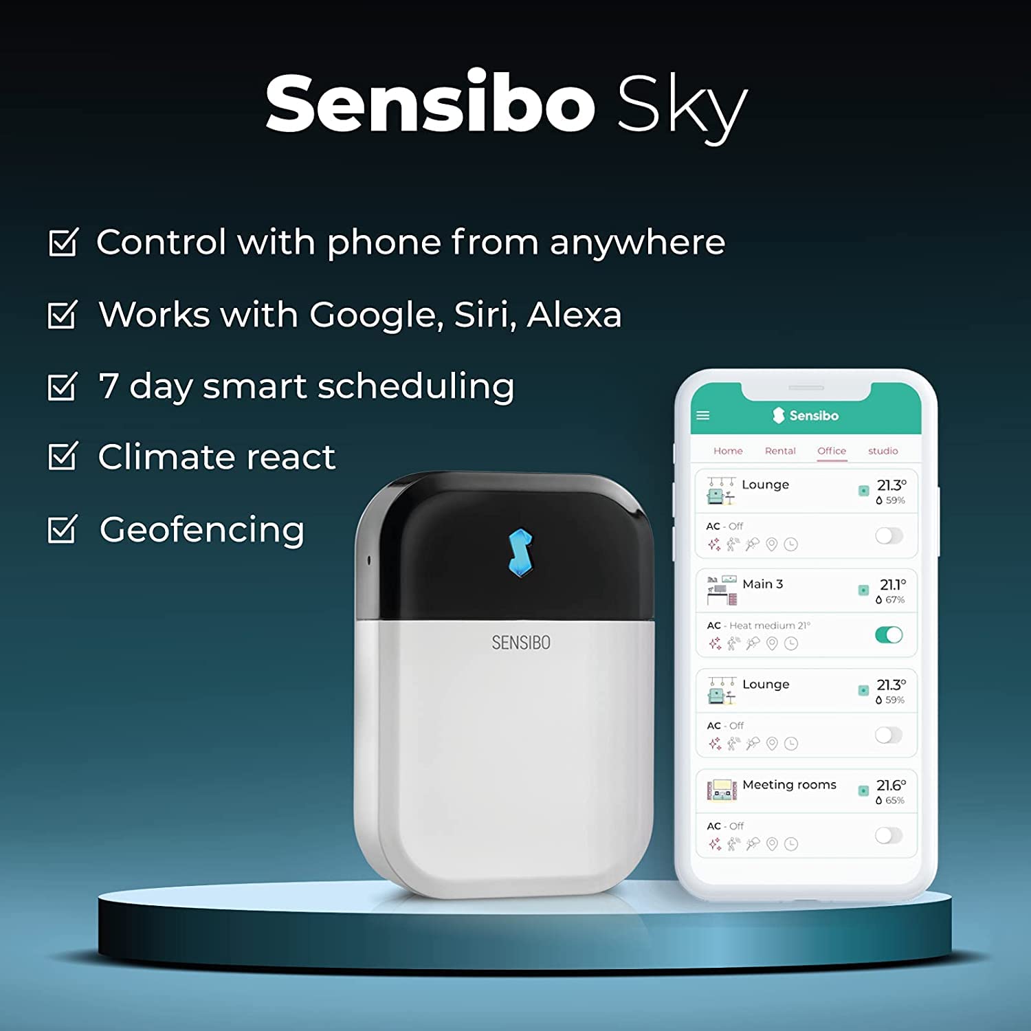 Sensibo Sky 3 Pack, Smart Home Air Conditioner System - Quick & Easy Installation. Maintains Comfort with Energy Efficient App - Automatic On/Off. Wifi, Google, Alexa and Siri.