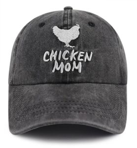 chicken hat for women mom mama mother, adjustable cotton embroidered farm hen baseball cap, thanksgiving mothers day birthday chicken gifts for mommy grandma chickens owners farmer lover black