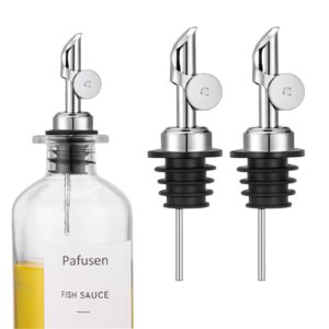 pafusen 2 pack auto flip olive oil dispenser spout, liquor pour spout, oil dispenser top, easily turn your bottles into dispensers for liquor, vinegar, oils, weighted pourer, silvers