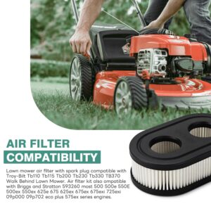 593260 Air Filter Spark Plug Compatible with Troy-Bilt TB110 TB115 TB200 TB230 TB330 TB370 Lawn Mower Air Filter798452 334404、Engines 500 500E 550E 500EX 550EX 625E 675 Series